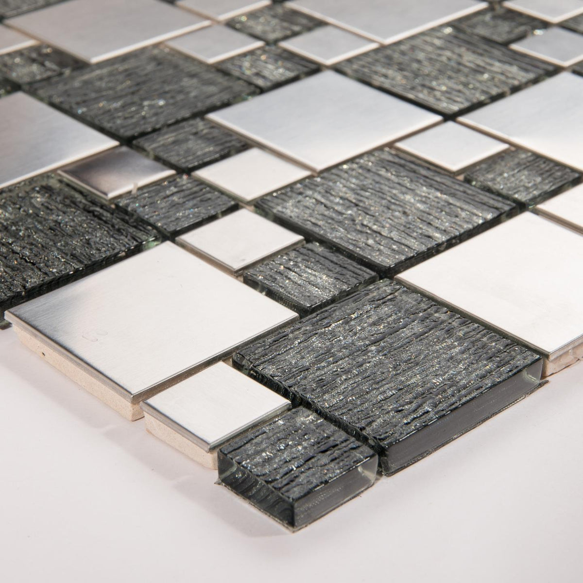 Silver Glass & Brushed Steel Mosaic Tiles (MT0150) – TJM DIRECT
