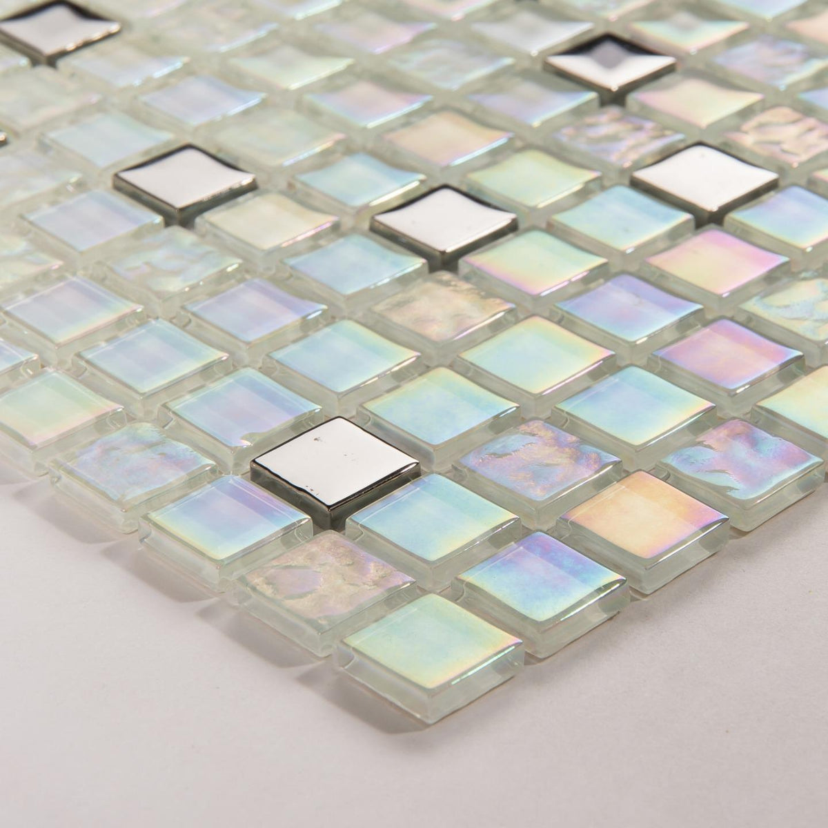 White Iridescent Textured and Smooth Glass Mosaic Tiles (MT0143) – TJM ...